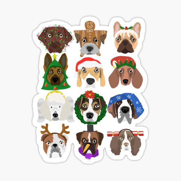 "Christmas dogs" Sticker for Sale by GiddingsGifts | Redbubble