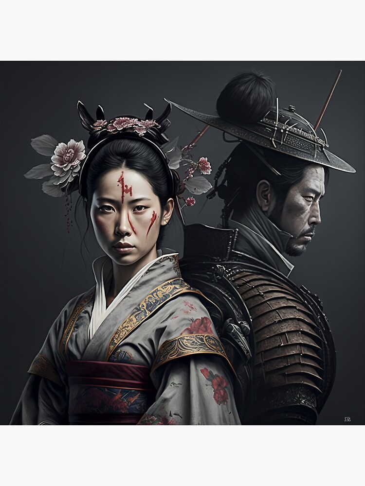 "Japanese geisha with samurai warriors" Sticker for Sale by Globuwear ...