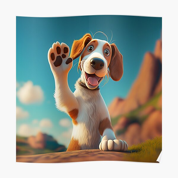 "Cute little dog waving hello to the camera." Poster for Sale by ...