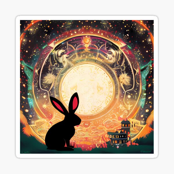"Lunar zodiac rabbit moon" Sticker for Sale by BigBrainArtwork | Redbubble