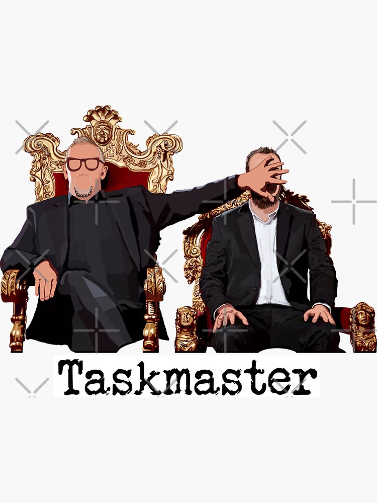 "Taskmaster face slap with text" Sticker for Sale by SmerkinGherkin ...