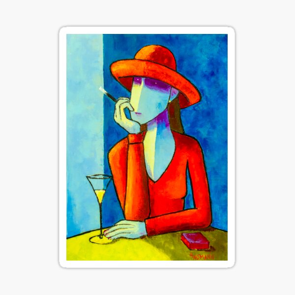 "Waiting for a date. A single girl in a red hat" Sticker for Sale by ...