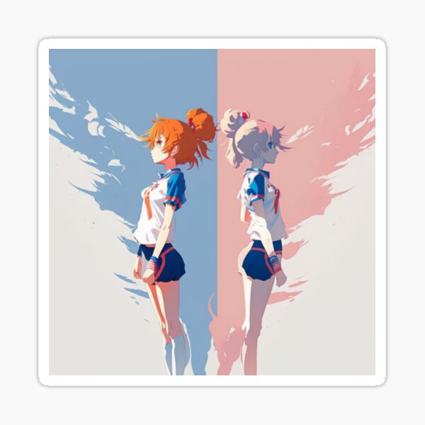 ""Back to Back: An Anime Duo"" Sticker for Sale by SpaceFrogArt | Redbubble