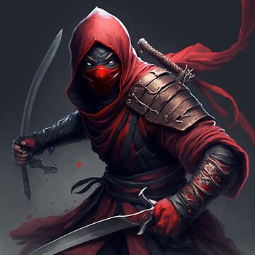 "Red Ninja Ready To Fight With Swords, Samurai" Poster for Sale by ...