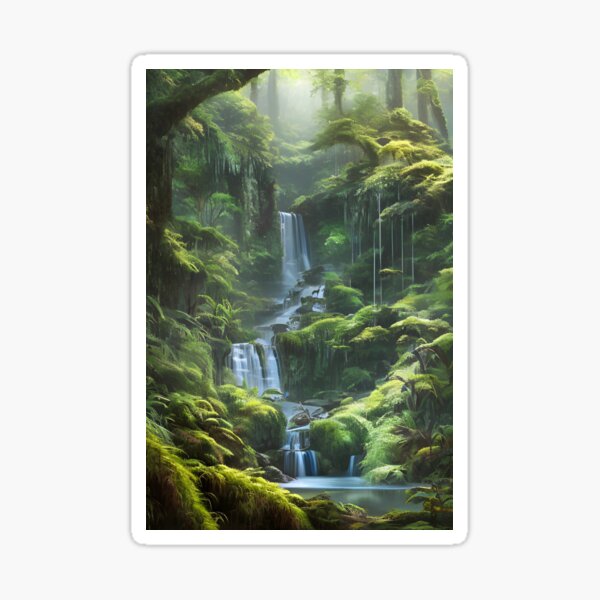 "Waterfalls in a Greenish Forest" Sticker for Sale by Trendy-Now ...