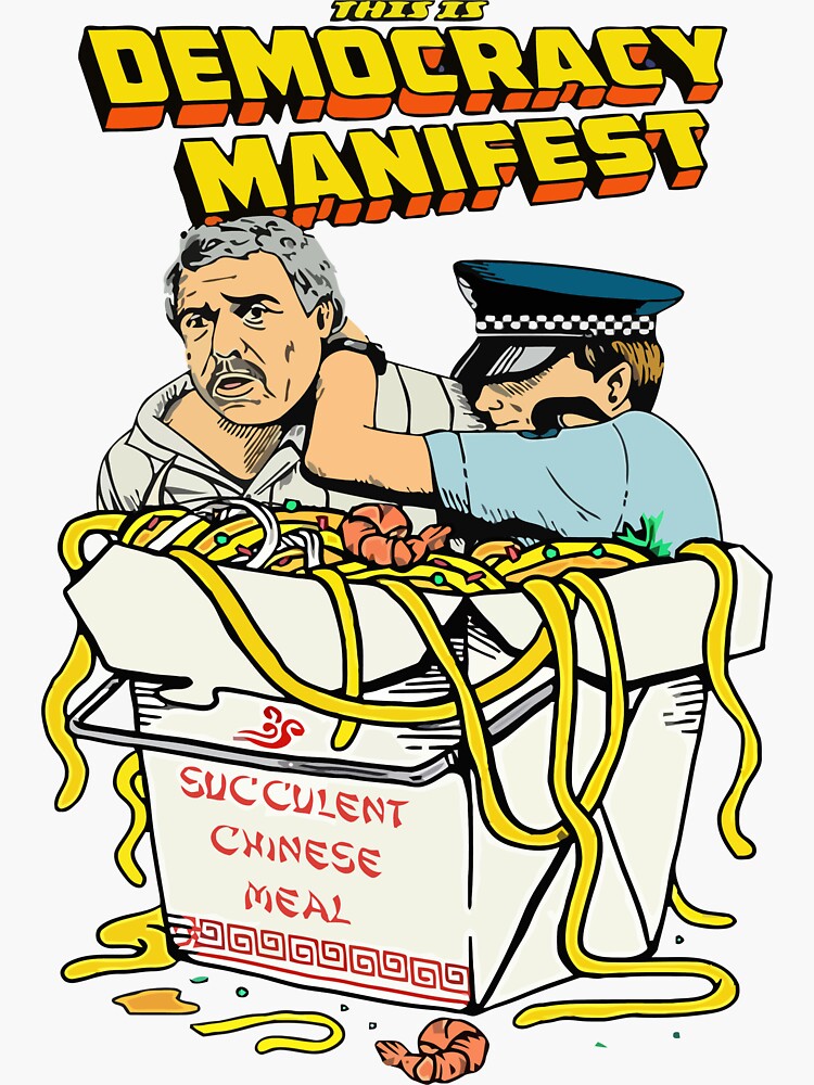 "this is democracy manifesto" Sticker for Sale by flimbaxshop | Redbubble