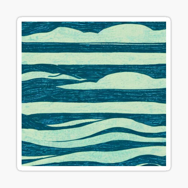 "Ocean Waves seascape in a woodblock style" Sticker for Sale by ...