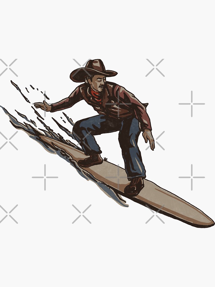 "Surfing Cowboy" Sticker for Sale by CleverILY | Redbubble