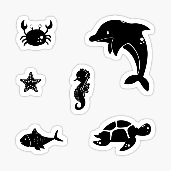 "Cute Sea Creatures Black sticker pack" Sticker for Sale by ...