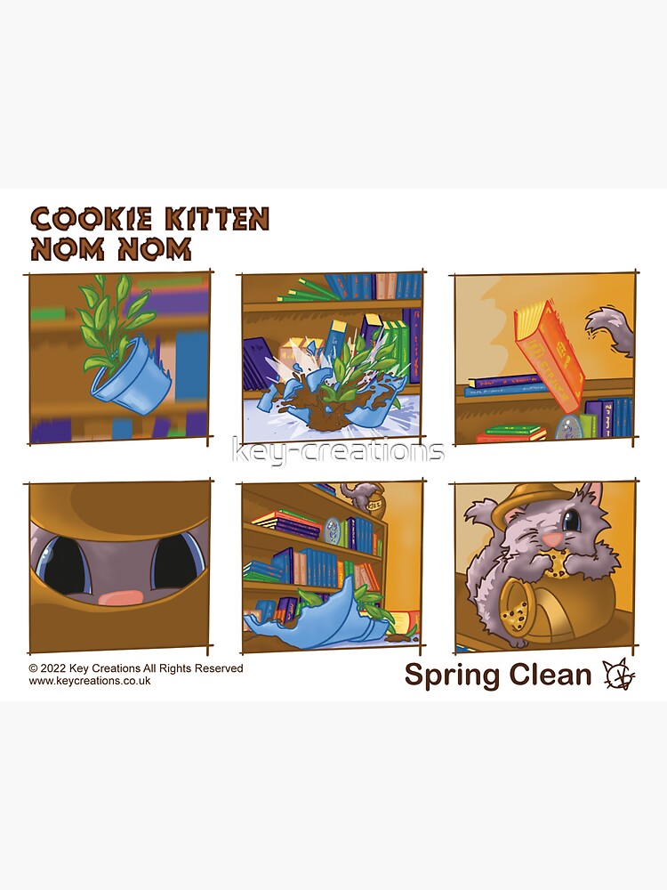 "Cookie Kitten Nom Nom - Spring Clean Comic Strip" Sticker for Sale by key-creations | Redbubble