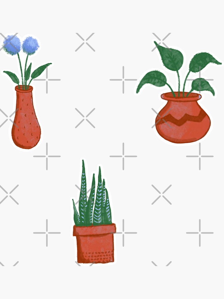 "Green Flowers and Plants in Terracotta Pots" Sticker for Sale by ...