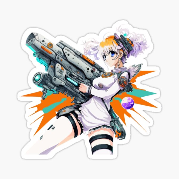 "Anime girl with giant gun" Sticker for Sale by artwaves | Redbubble