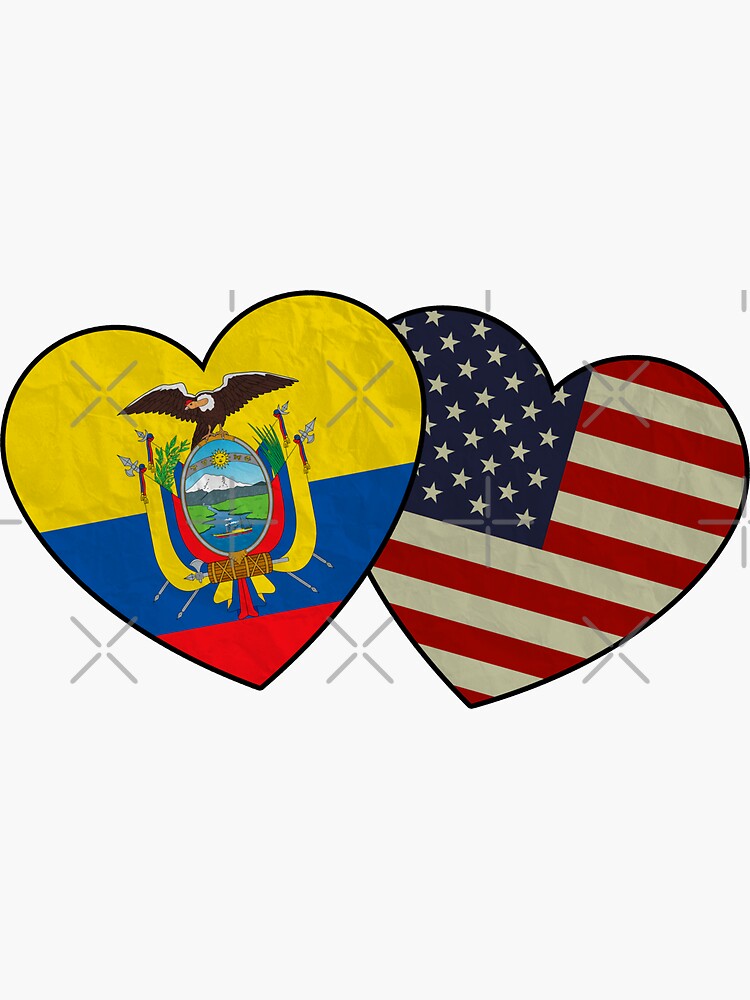 "Ecuadorian American Couple Heart Love Flag Valentines Day" Sticker for ...