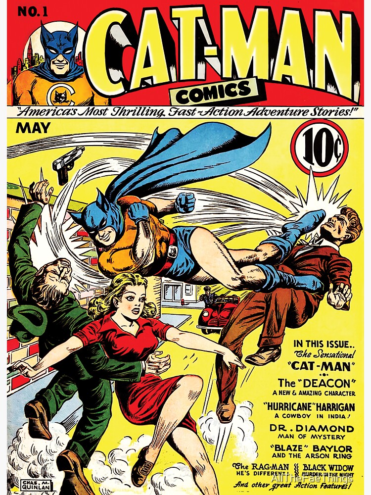 "Cat-Man Comics Vol.01 1940's Superhero Comic Cover" Sticker for Sale by AllTheFaeThings | Redbubble