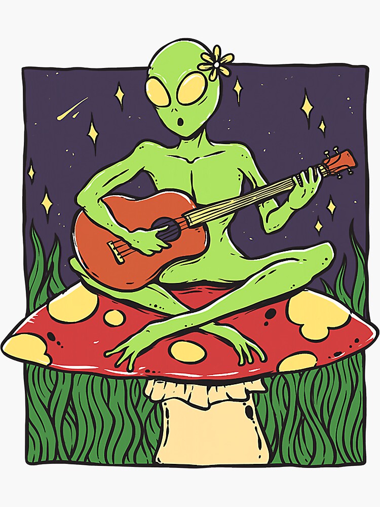 "Cottagecore Alien Playing Guitar Mushroom Extra Terrestrial 329 ...