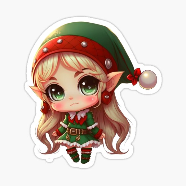 "Merry Chibi Elf - A Cute Christmas Design" Sticker for Sale by ...