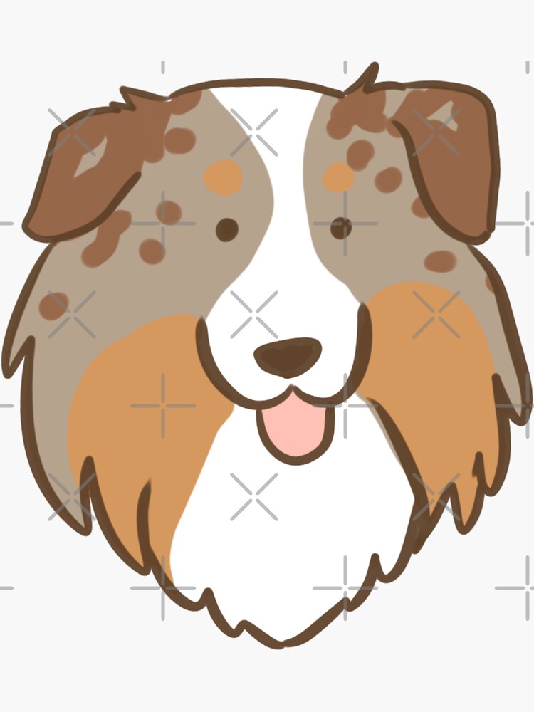 "red merle miniature australian shepherd face illustration " Sticker ...