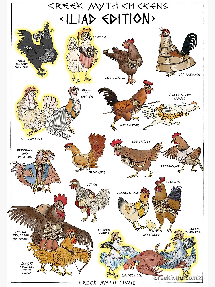 "Greek Myth Chickens - COLOUR Iliad Edition (no background)" Poster for ...