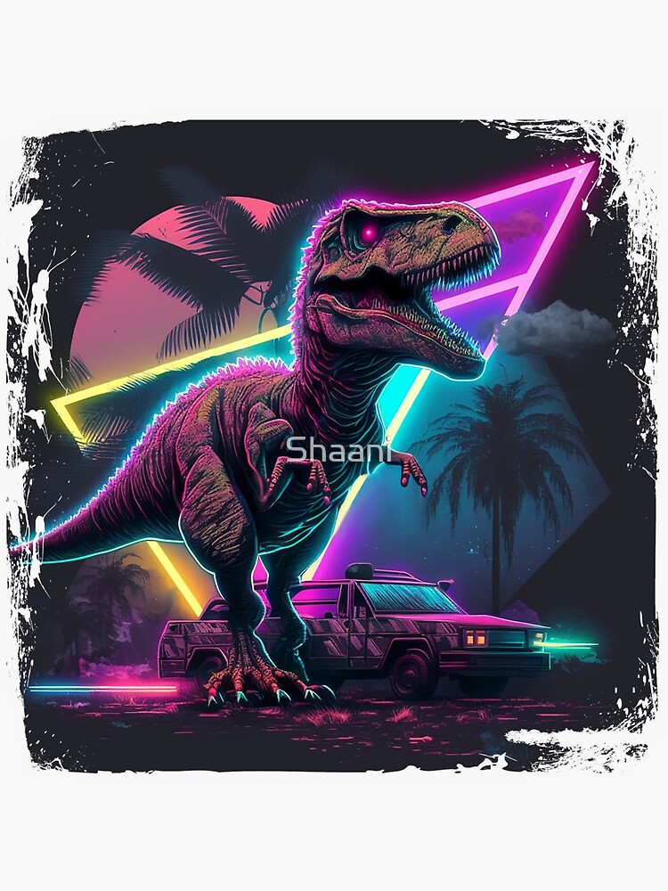 "Dinosaur 80s Synthwave Retro Theme" Sticker for Sale by Shaani | Redbubble