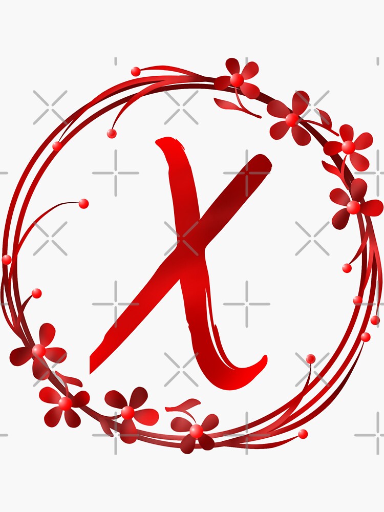 "X initial red flowers monogram - letter X / alphabet x" Sticker for ...