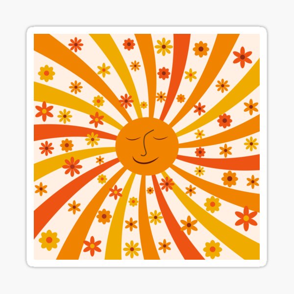 "Retro Groovy happy sunshine with hippie flowers " Sticker for Sale by ...