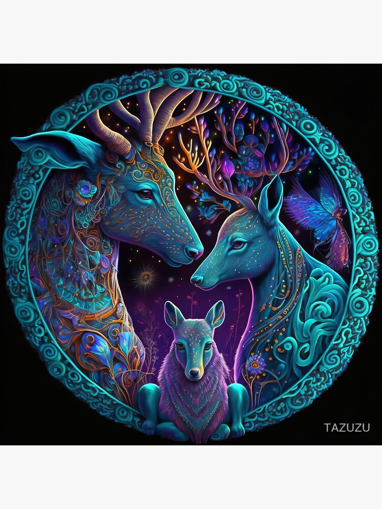 "Purple and Turquoise Dreams: A Fantastical Deer Scene" Sticker for ...