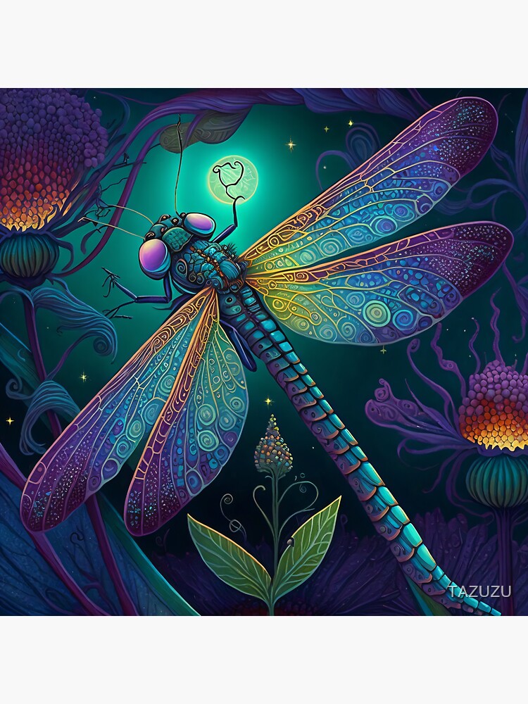"The Enchanted Dragonfly" Sticker for Sale by TAZUZU | Redbubble