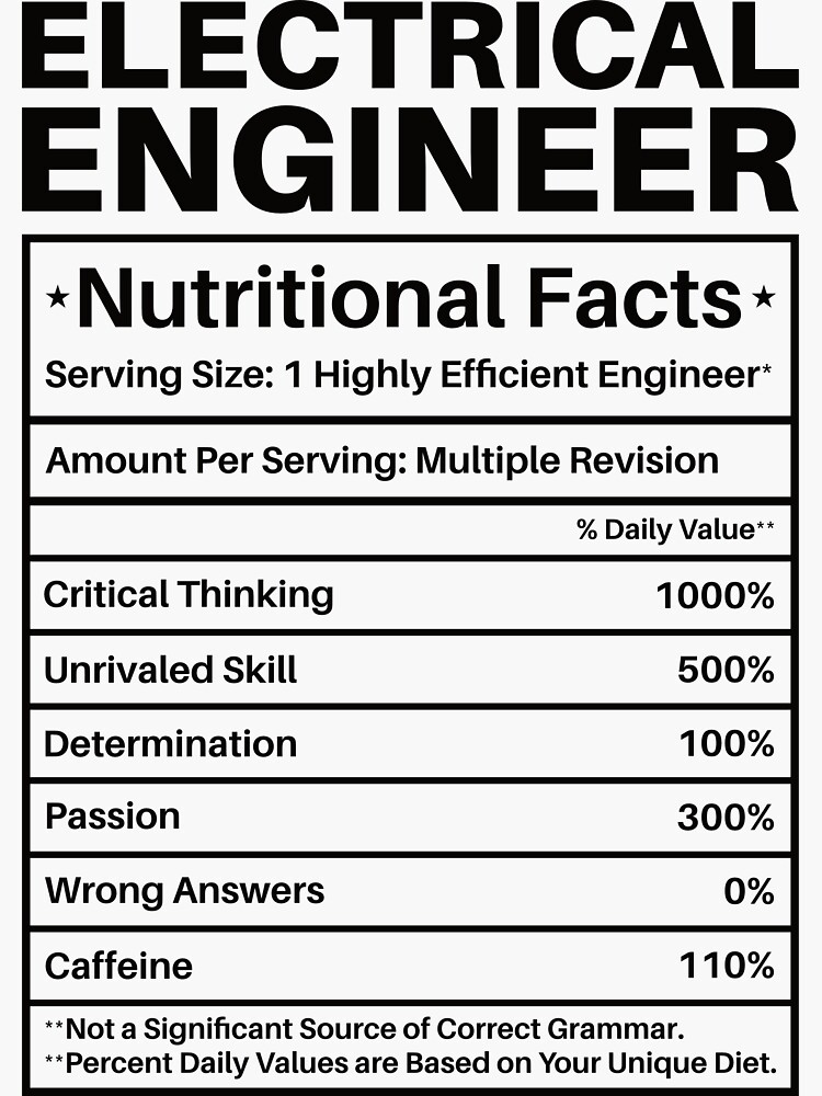 "Electrical Engineer Nutrition Facts Label Funny Electrical Engineering" Sticker for Sale by ...