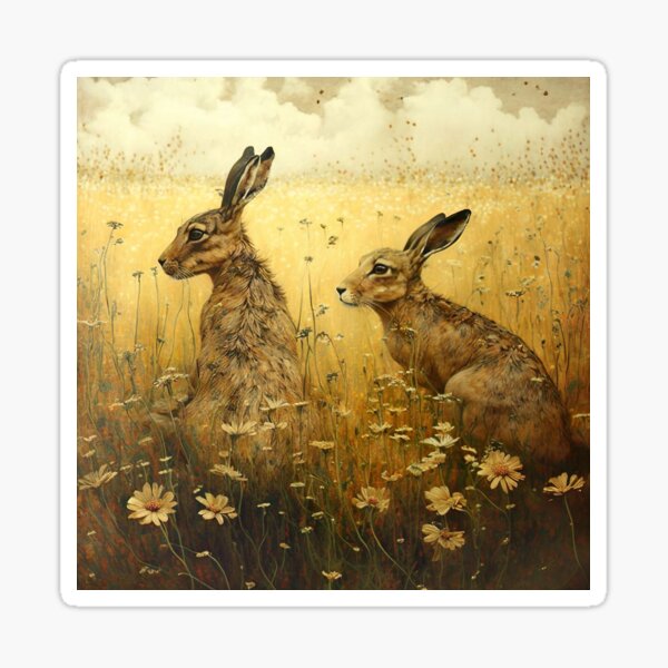 "Two Hares in Meadow of Flowers" Sticker for Sale by TurinOtzaki ...