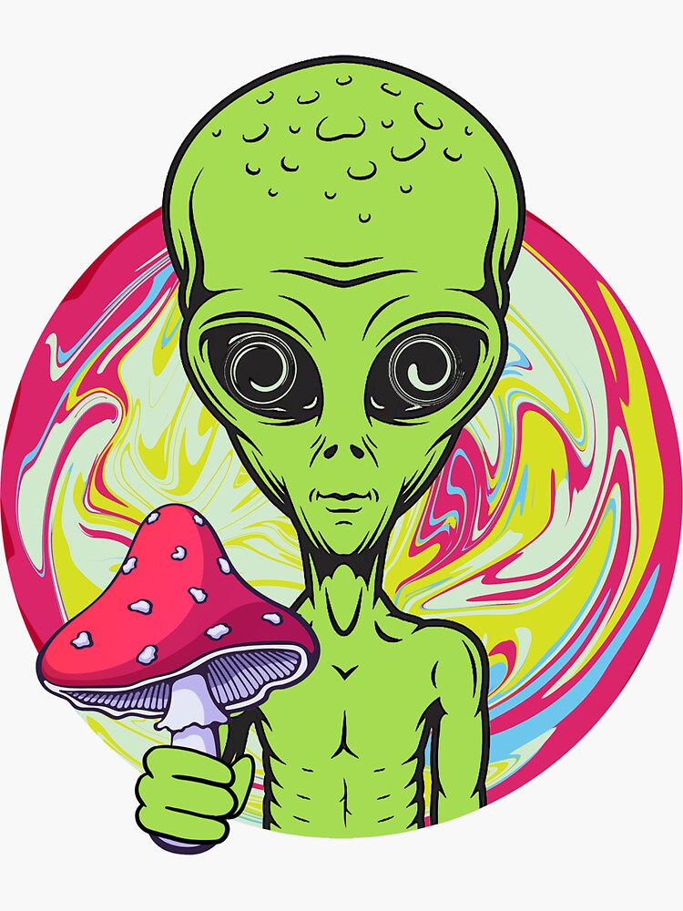 "Cool Aliens Holding Magic Mushroom" Sticker for Sale by alexfromthepeg ...