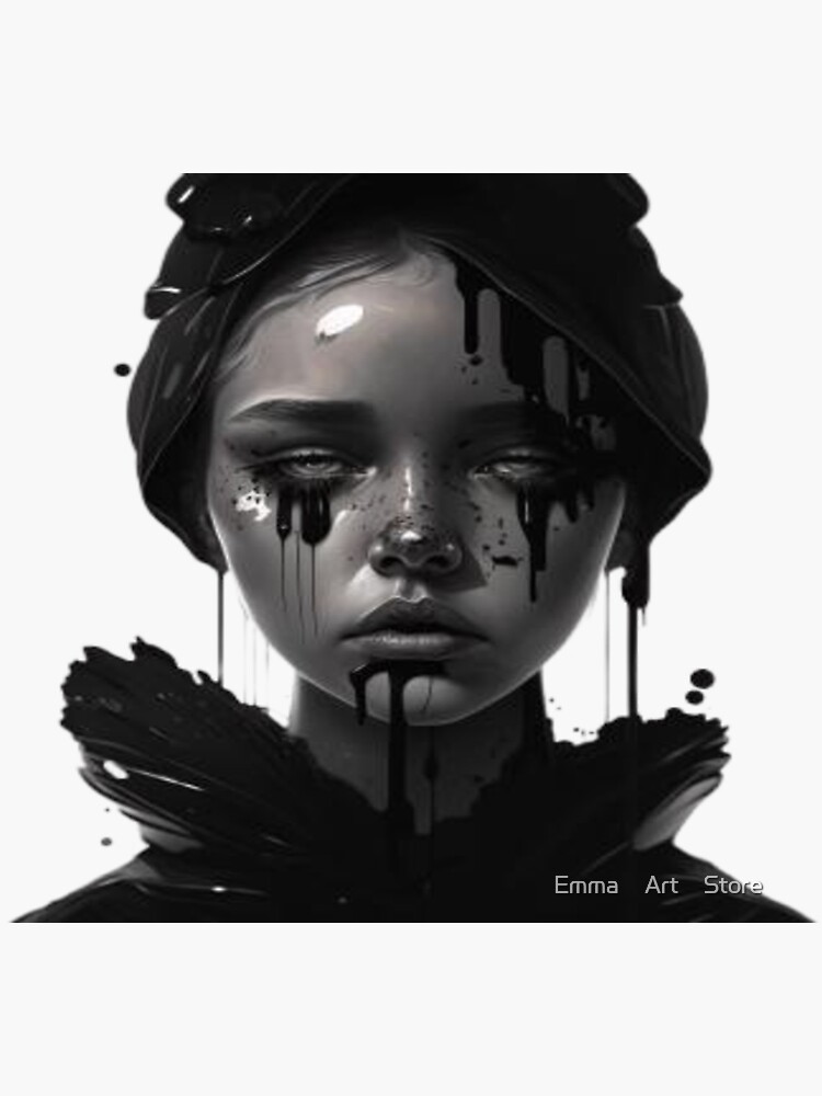 "Sad girl crying black tears of her sadness" Sticker for Sale by emma ...