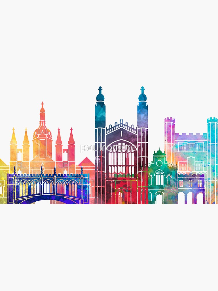 "Cambridge landmarks watercolor poster" Sticker for Sale by paulrommer ...