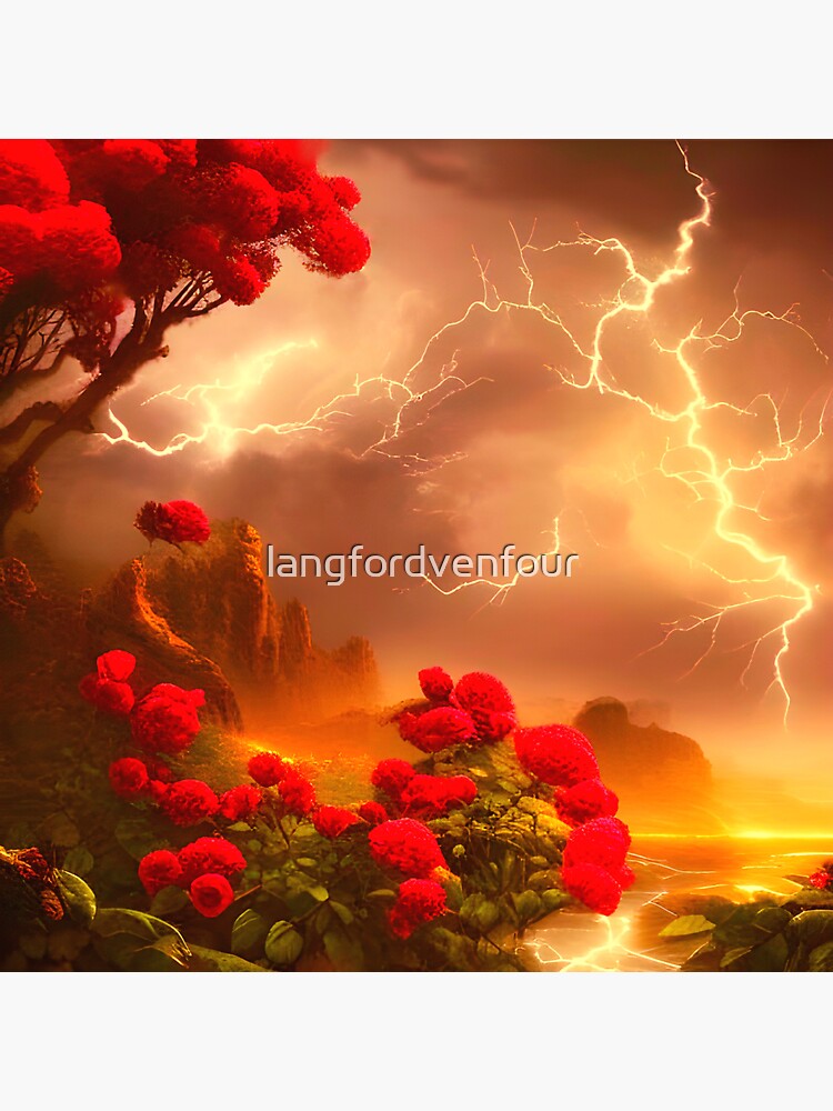 "Red Flowers In Lightning Storm" Sticker for Sale by langfordvenfour ...