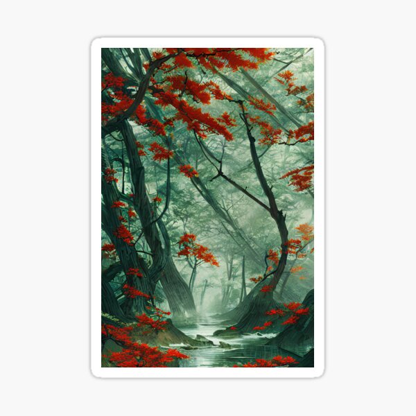 "Japanese Autumn Forest Ukiyo-e Inspired Art" Sticker for Sale by ...