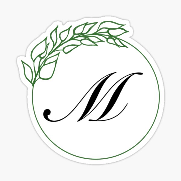 "M Monogram Initial with Emerald Green Leaf Wreath" Sticker for Sale by ...