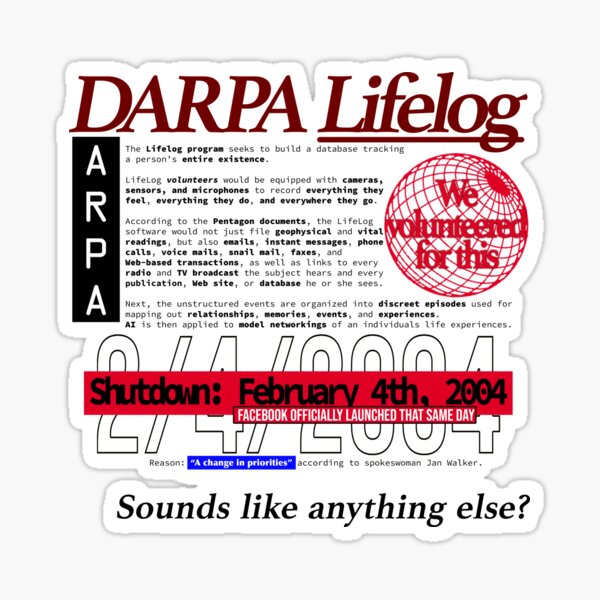 "DARPA Lifelog" Sticker for Sale by DeadSeaStickers | Redbubble