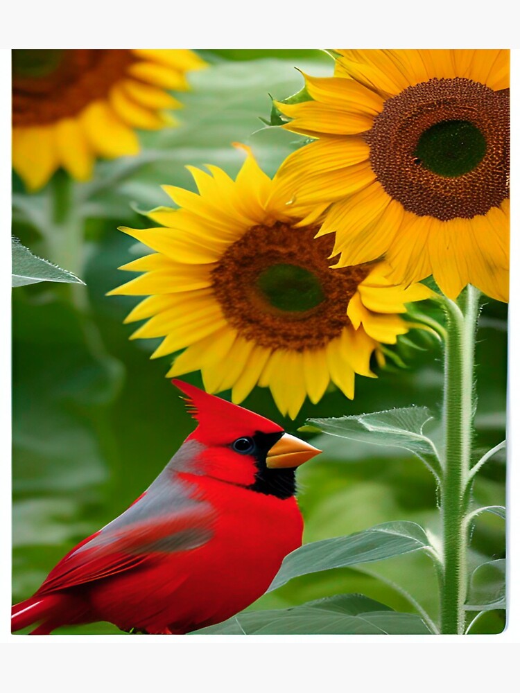"RED CARDINAL BIRD SUNFLOWER" Sticker for Sale by hypnootical | Redbubble