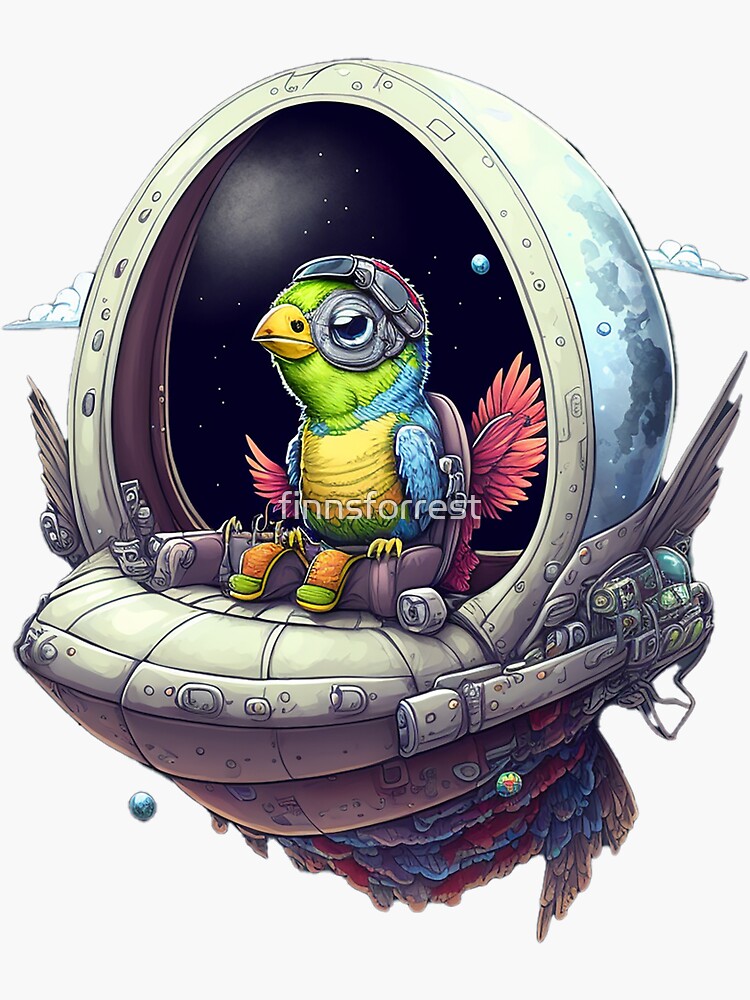 "A parot is flying in a futuristic space ship" Sticker for Sale by ...