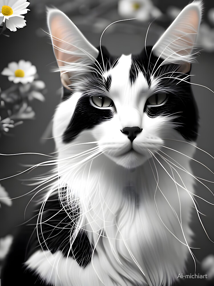 "Black and White Cat - Modern Digital Art" Sticker for Sale by Ai ...