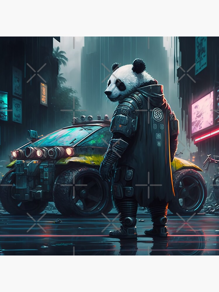 "Cyberpunk panda future city" Sticker for Sale by ARTificialTees | Redbubble