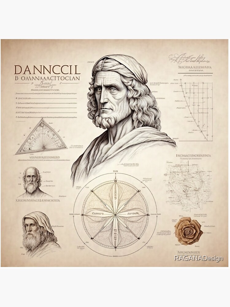 "Leonardo DaVinci Portrait in Fibonacci Style Spiral Infographic Hand ...