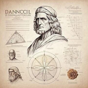 "Leonardo DaVinci Portrait in Fibonacci Style Spiral Infographic Hand ...