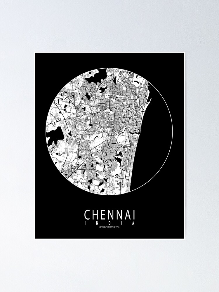 "Chennai City Map of Tamil Nadu, India - Full Moon" Poster for Sale by deMAP | Redbubble