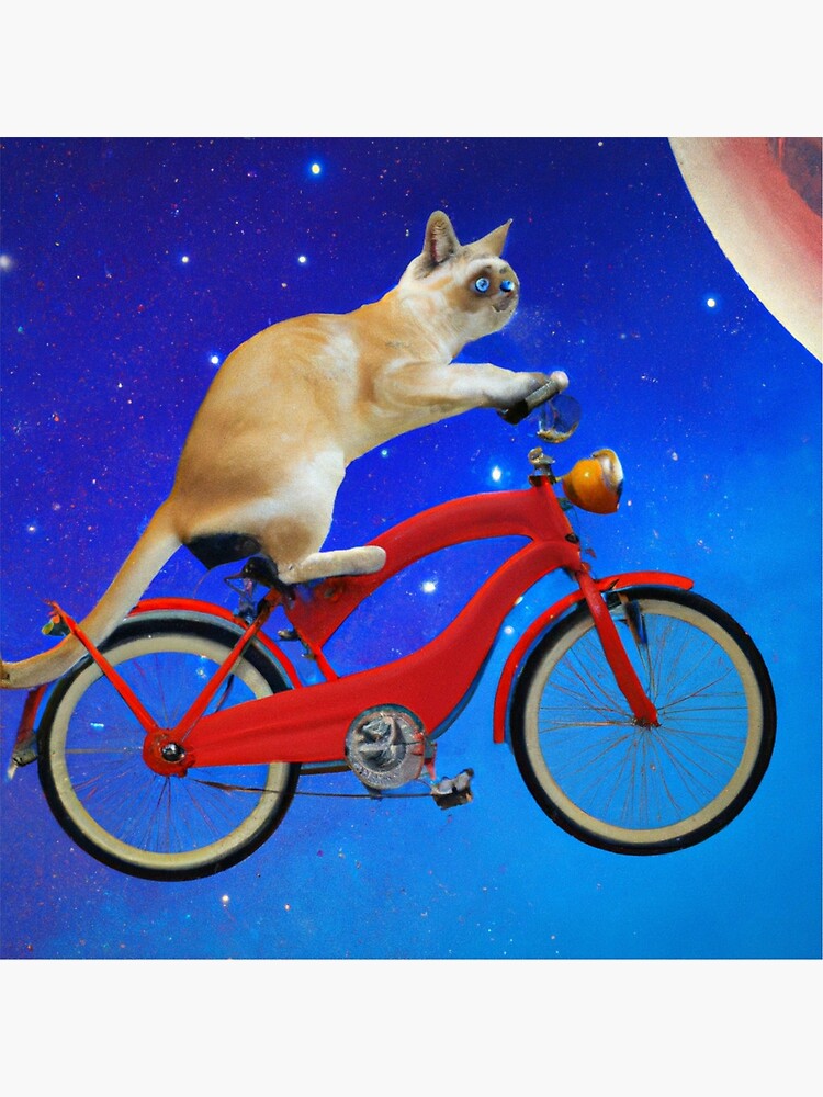 "Cat riding bicycle to the universe-AI generated art" Poster for Sale ...