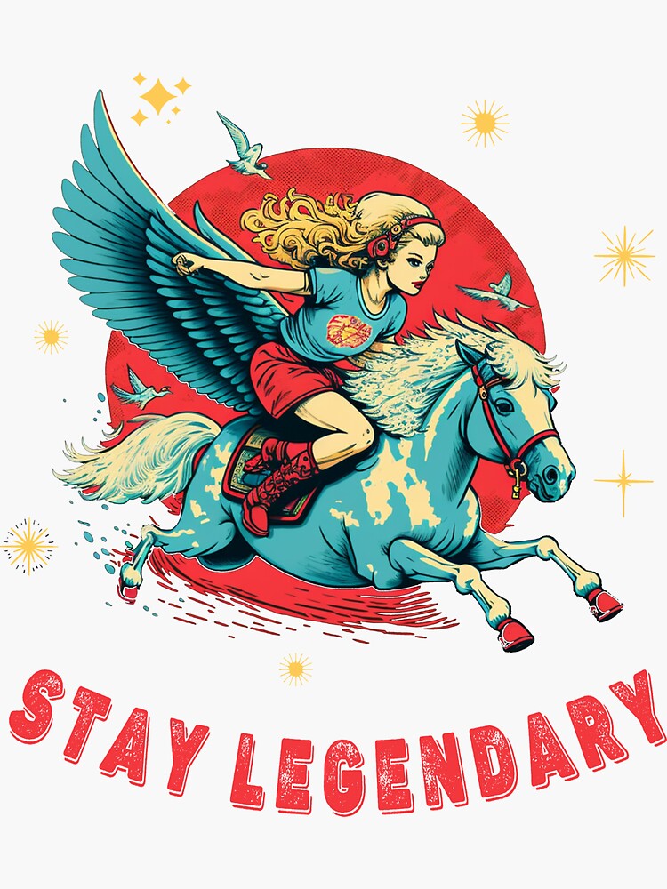 "Stay Legendary Pegasus Girl Horse" Sticker for Sale by RetroZ0 | Redbubble