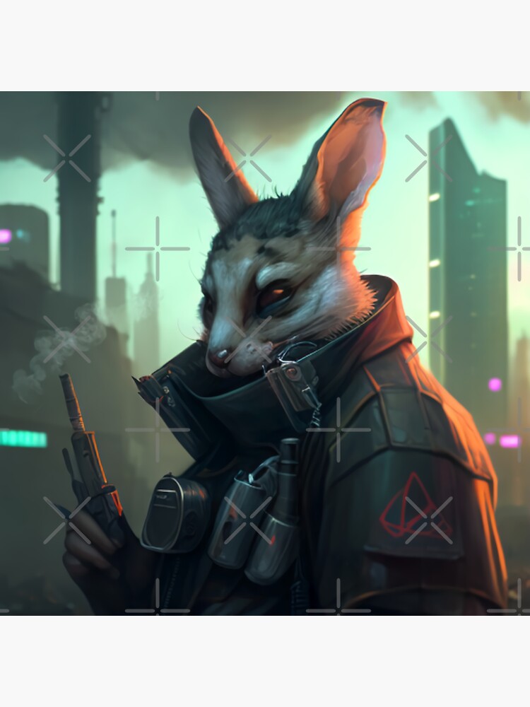 "Cyberpunk rabbit in hoodie jacket" Sticker for Sale by ARTificialTees ...