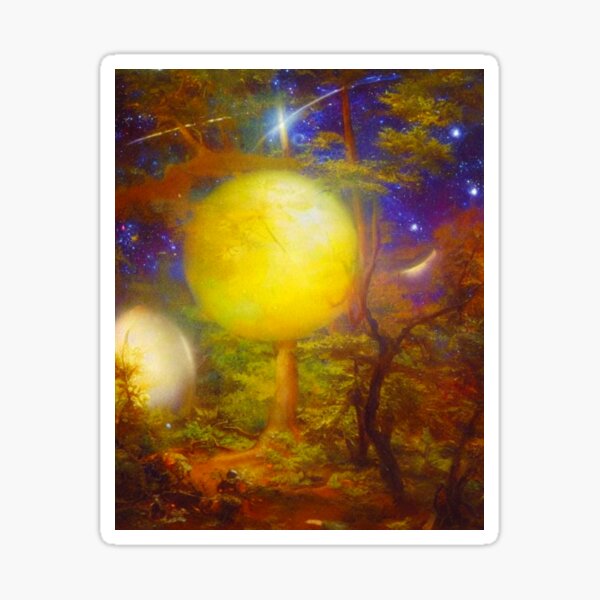"Fantasy Forest Landscape with Bright Orbs Floating Around" Sticker for ...