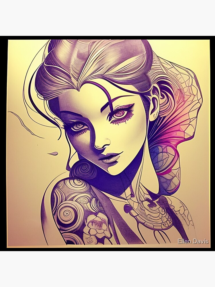 Purple Ink Irezumi Woman Anime Ukiyo E Traditional Japanese Art