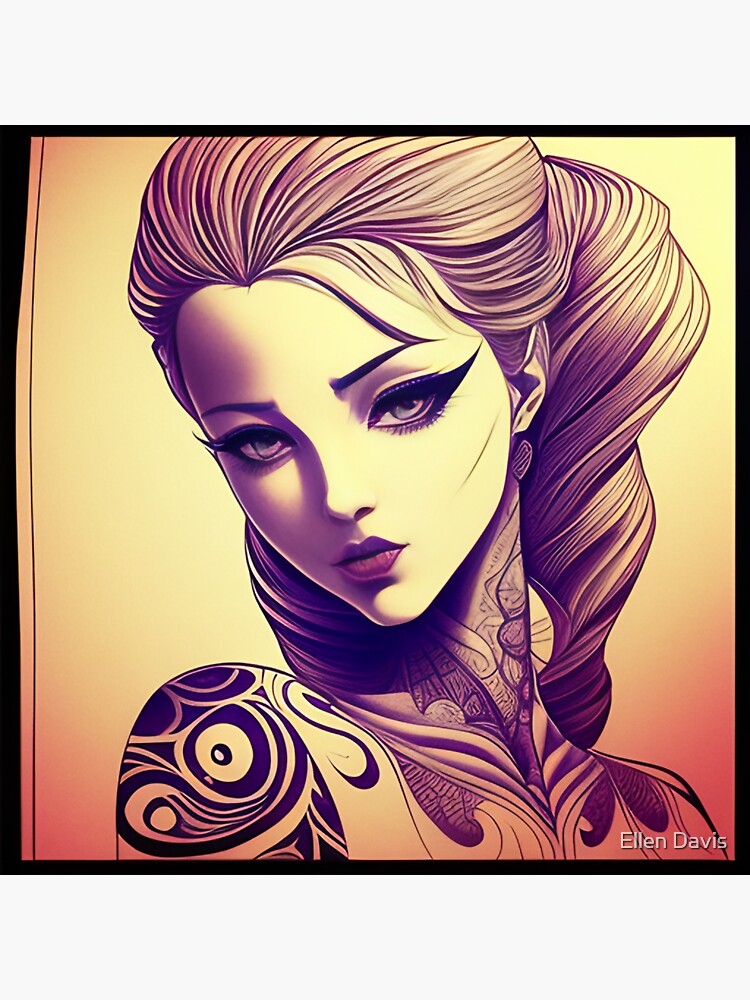 Purple Ink Irezumi Woman Anime Ukiyo E Traditional Japanese Art