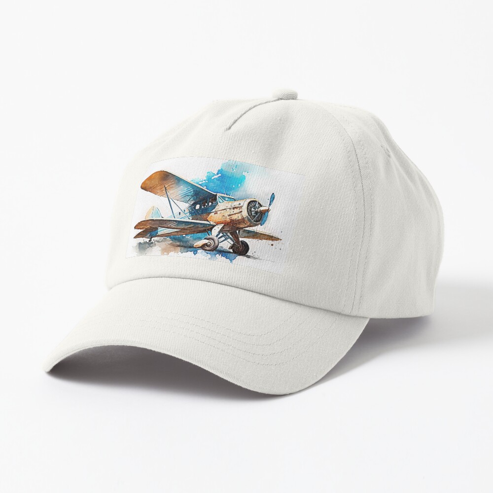 "Watercolor Vintage Airplane, Old Biplane Watercolor Digital Art, Blue ...